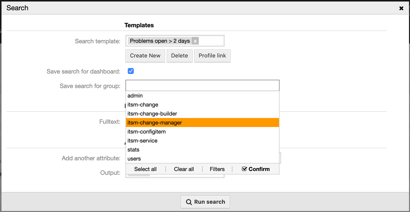 Search profiles on the dashboard